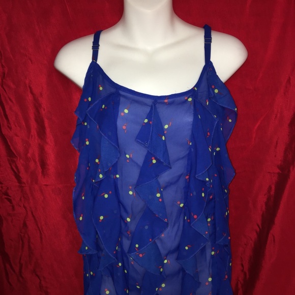 Tops | Sheer Royal Blue With Orange And Neon Green Print | Poshmark